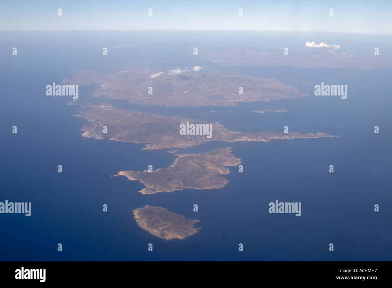 Aerial view east of Greek islands of Strongili Despotiko Antiparos ...