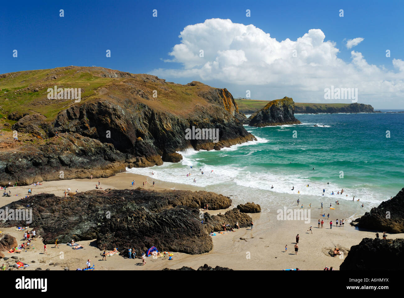 People at the beach in Kynance Cove, Cornwall, England, United Kingdom ...