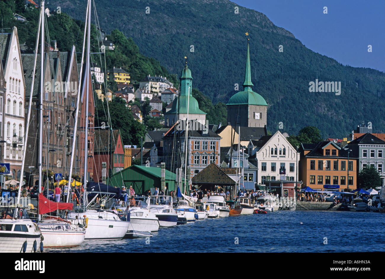 Torget quay and Korsirken Bergen Norway Stock Photo - Alamy