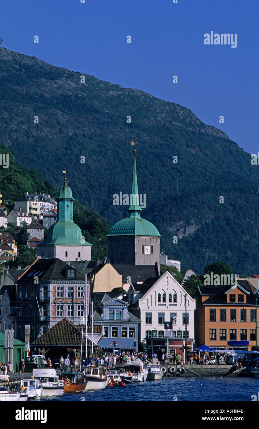Torget quay and Korsirken Bergen Norway Stock Photo - Alamy
