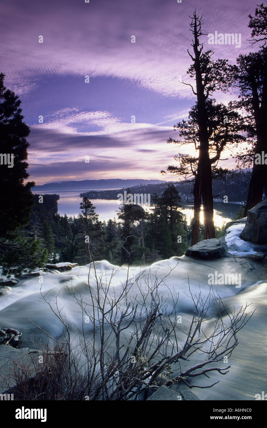 Sunrise over Lower Eagle Falls and Emerald Bay, Lake Tahoe, California ...