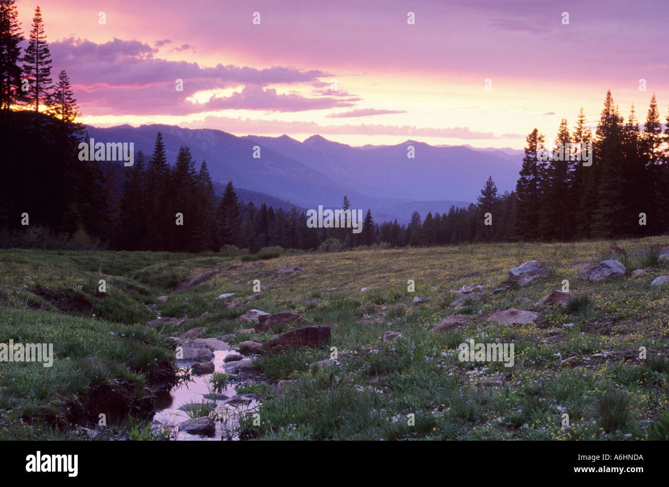Sunset from Middle Boulder Lake in the Trinity Alps Wilderness ...