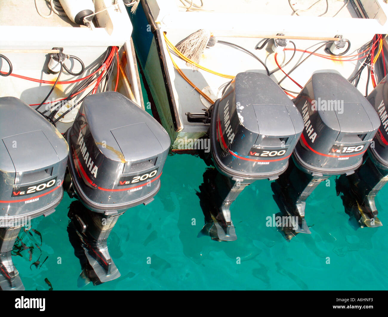 Big outboard motors power express water taxis Salang Beach Tioman ...