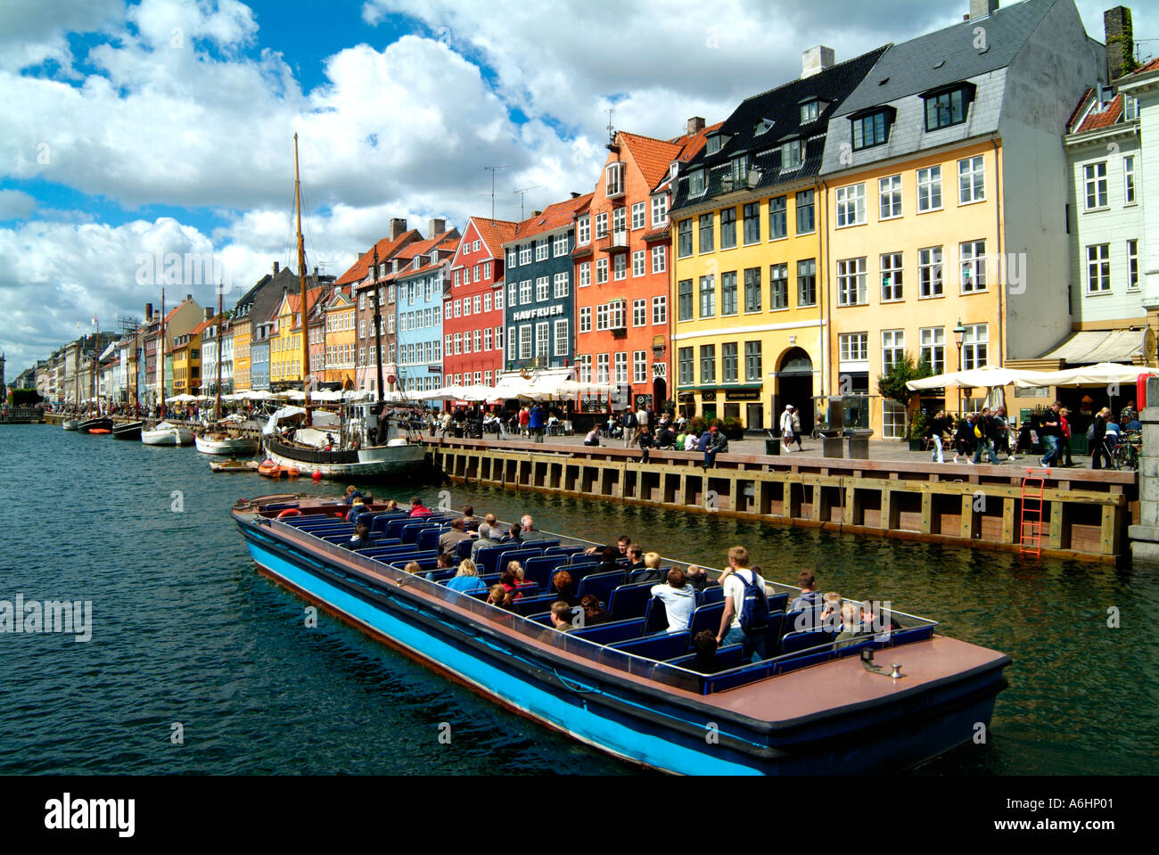 Tourist boat in Nyhavn channel.Copenhagen.Denmark Stock Photo - Alamy