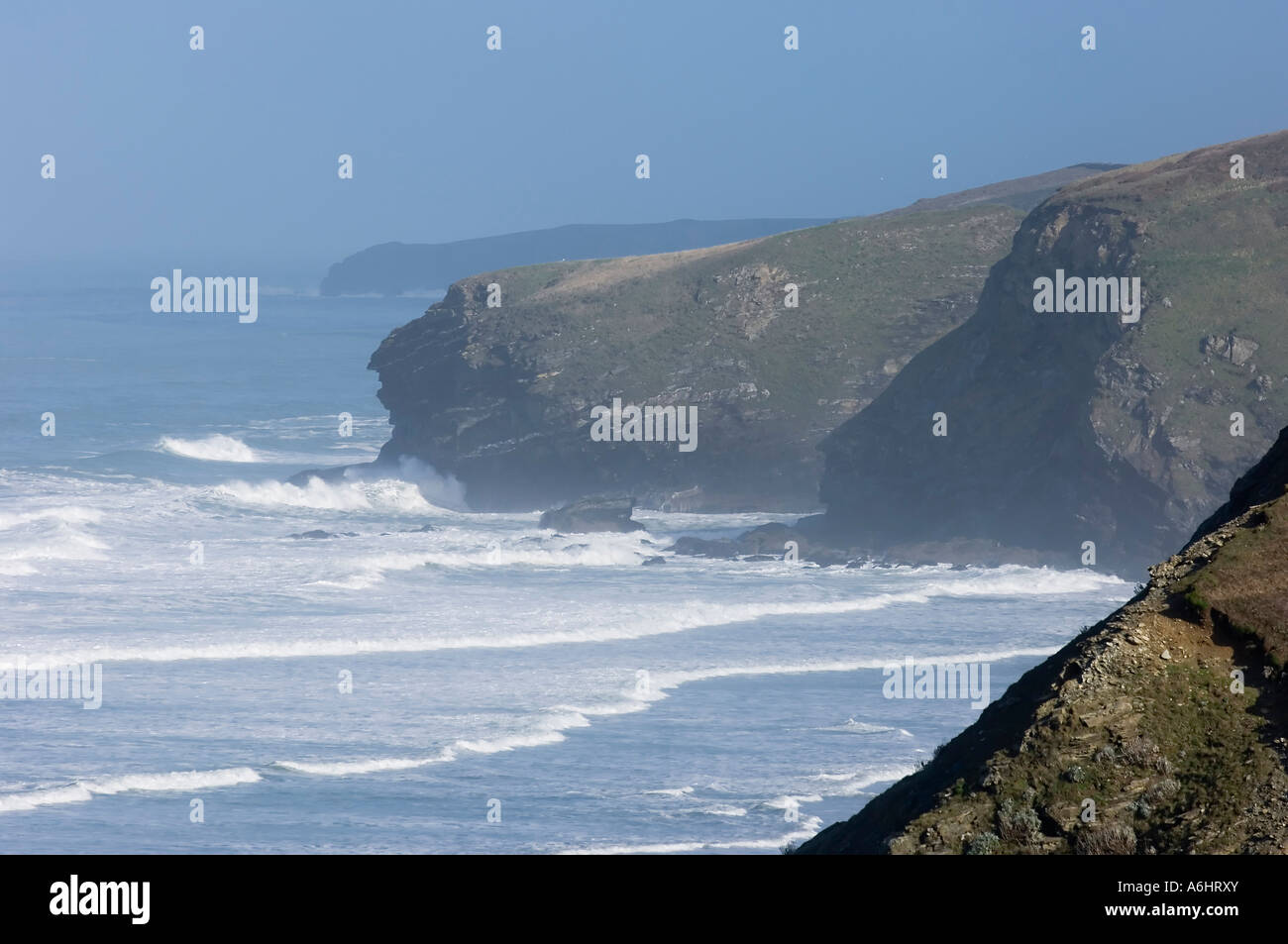 Cornish seaside view of a surf beach Stock Photo - Alamy
