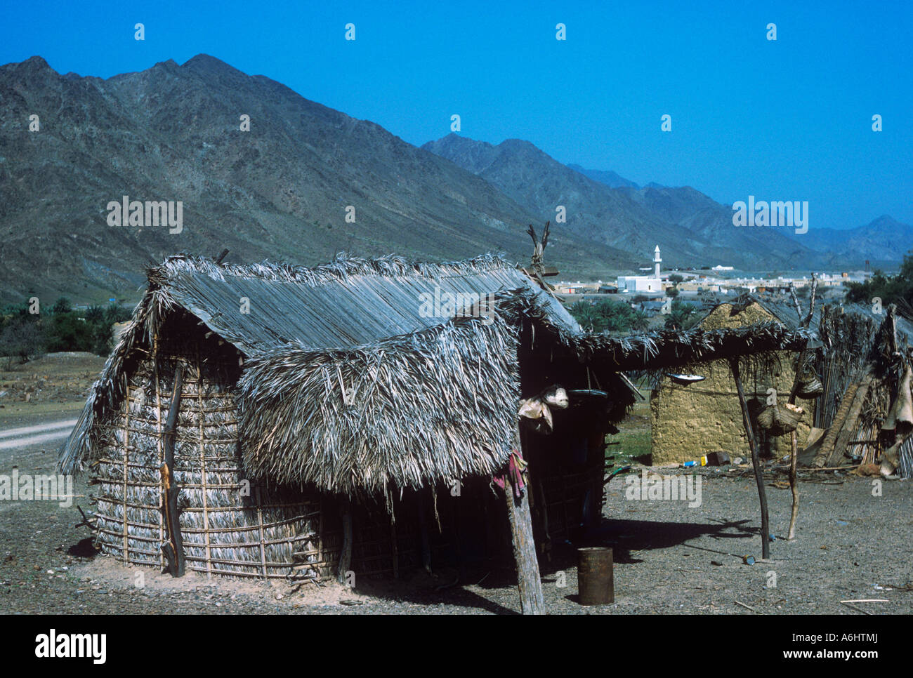 Barasti houses made of woven date-palm fronds in Fujairah 1970s Stock ...