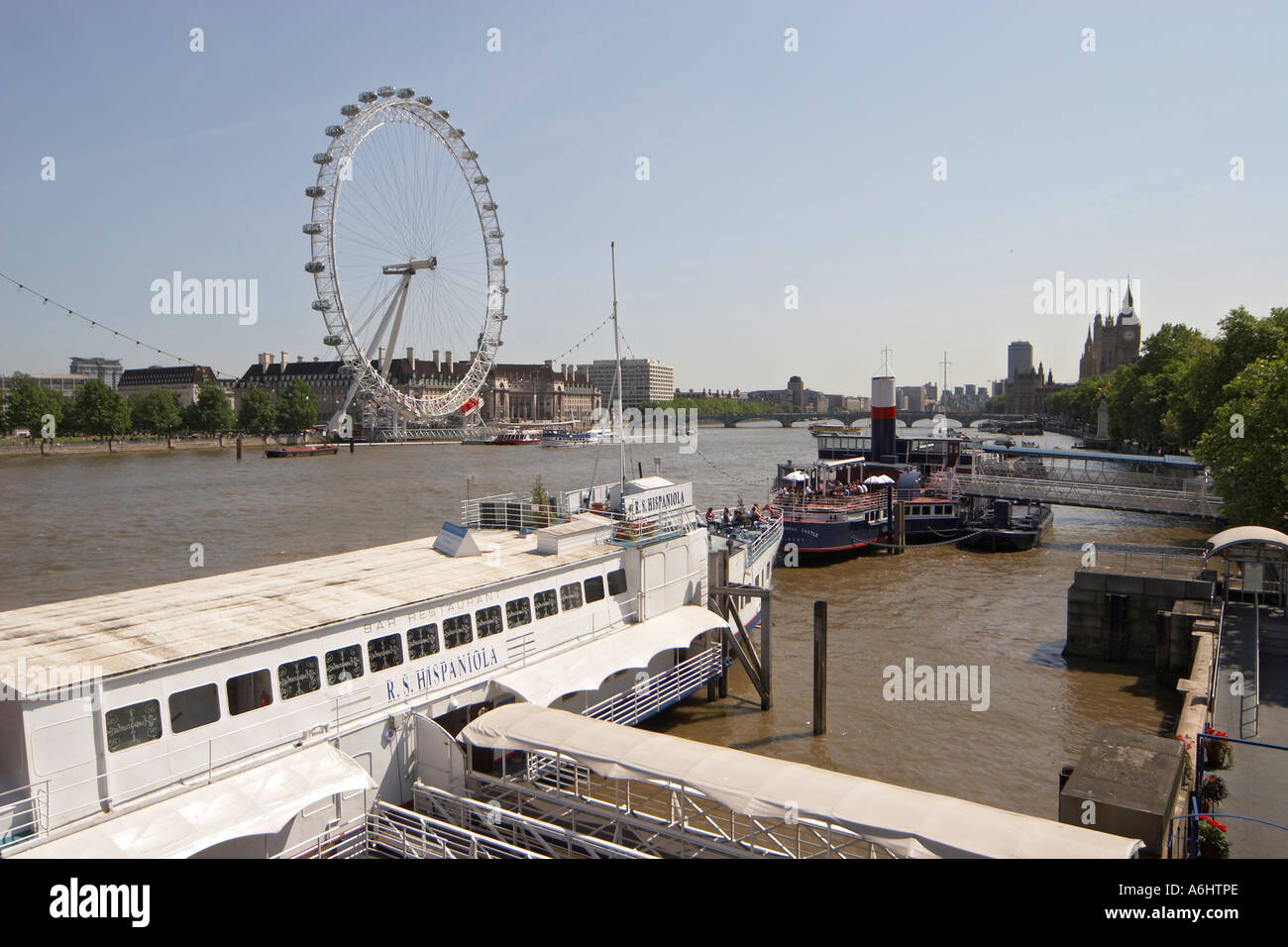 BA London Eye County Hall and R S Hispaniola boat and River Thames ...