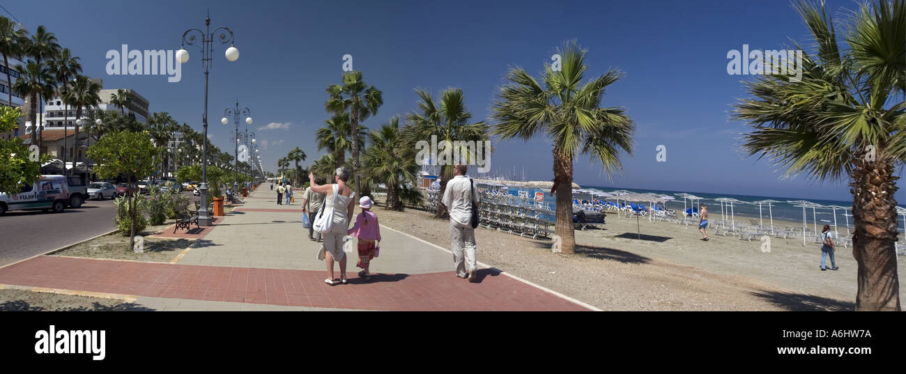 Panorama view of Larnaca palm lined sea front promenade Stock Photo - Alamy