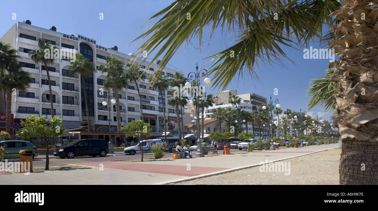 Cyprus Larnaca, palm lined sea front promenade Stock Photo - Alamy