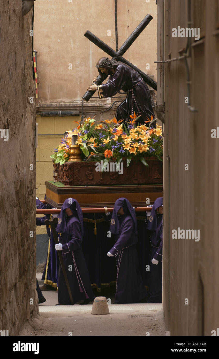 Spain. Holy week in Calanda. Procession through the lanes of Calanda ...