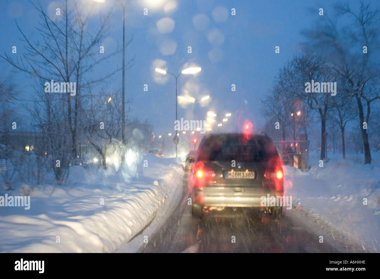 Munich Bavaria Germany after a blizzard low visibility through ...