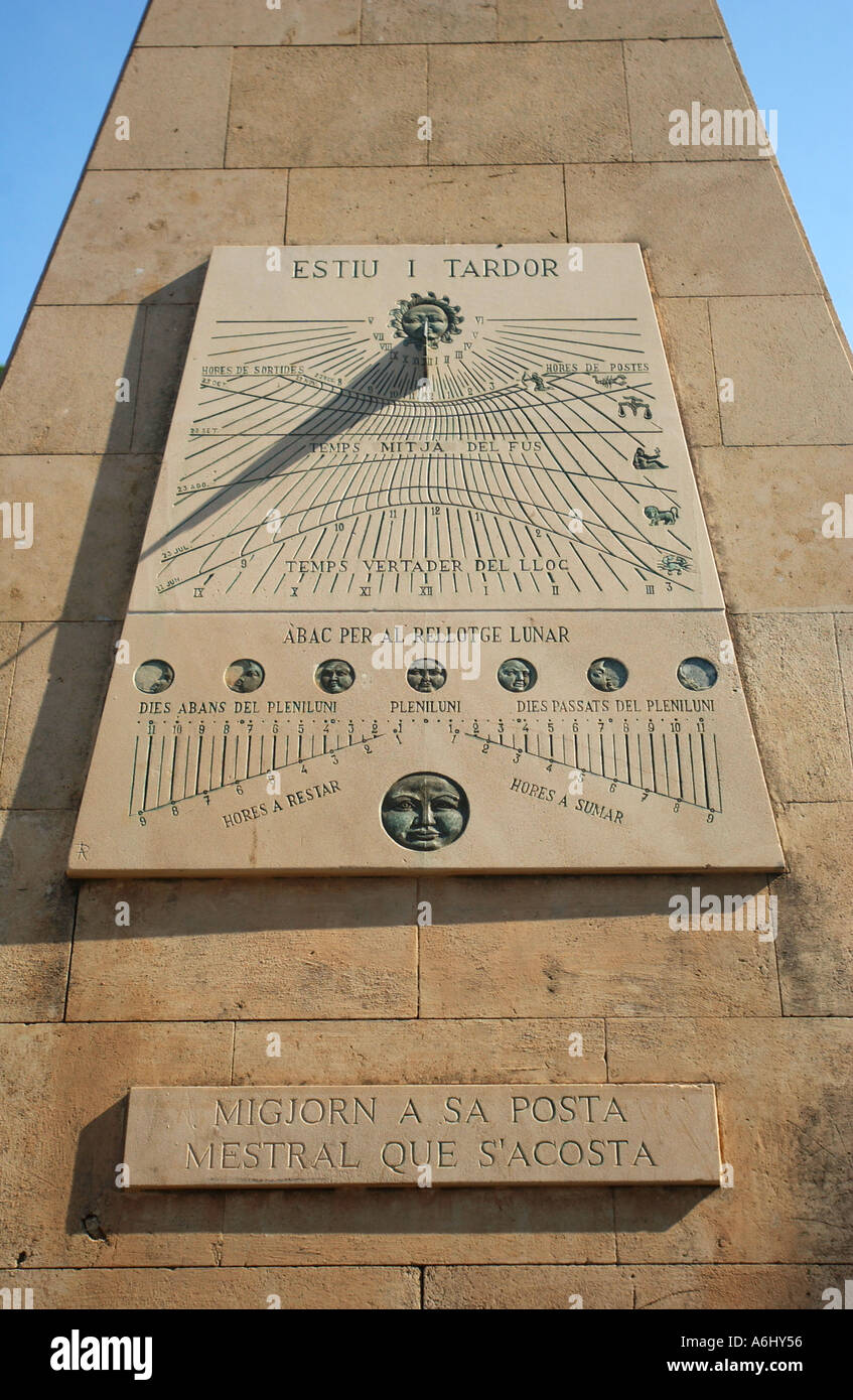 Historical stone weather chart near fountains outside the Es Baluard ...