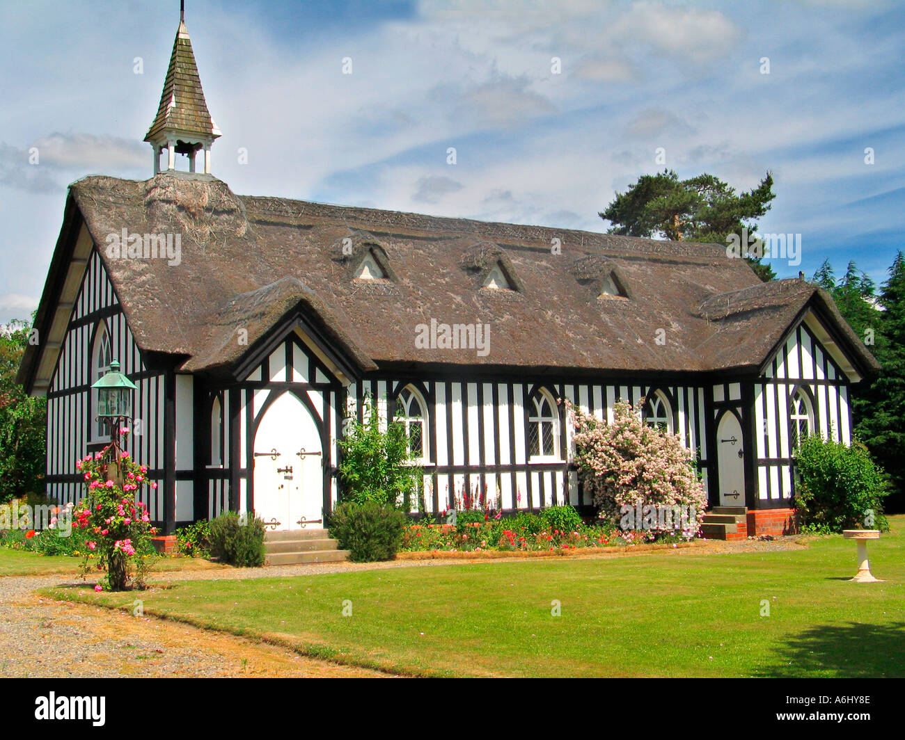 Village Church with thatched roof Little Stretton Shropshire Stock ...