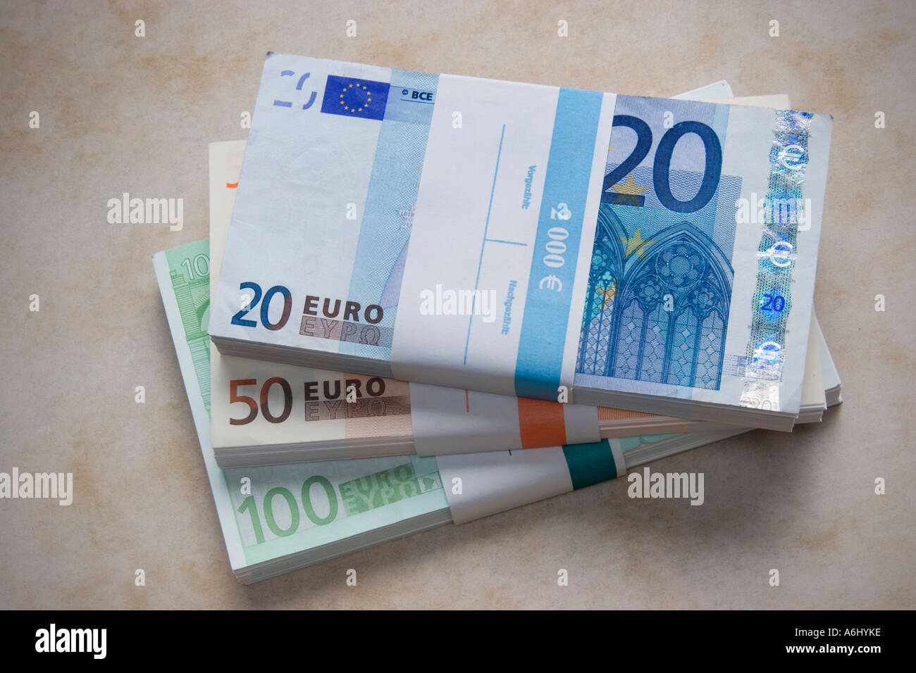 Bundles of money, euro banknotes Stock Photo - Alamy