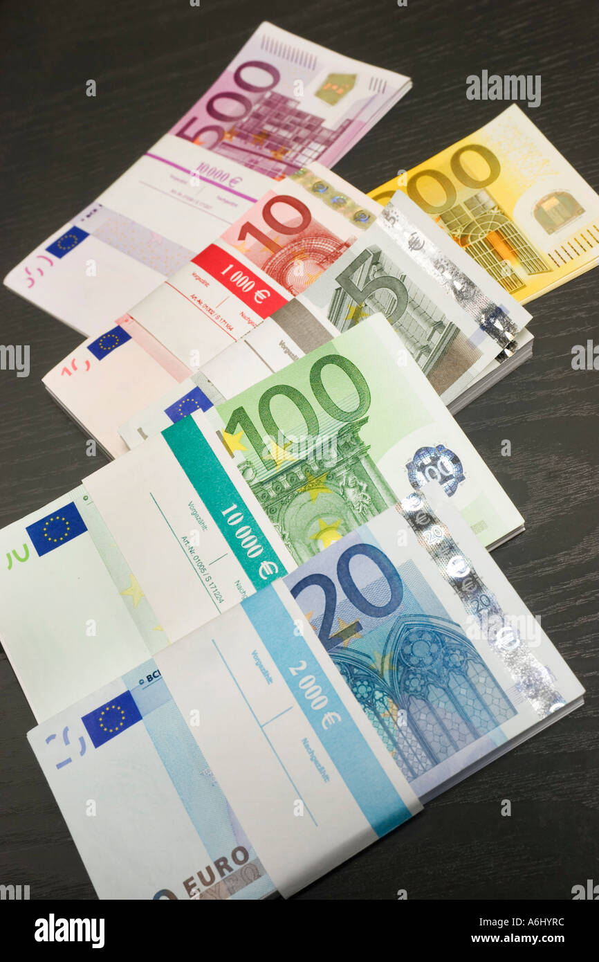 Bundles of money, euro banknotes Stock Photo - Alamy