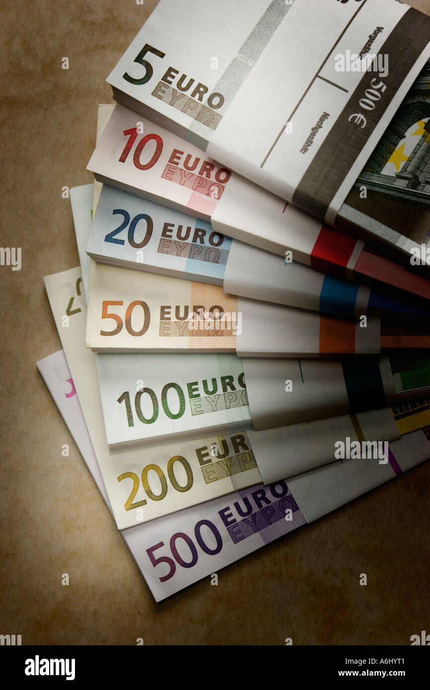 Bundles of money, euro banknotes Stock Photo - Alamy