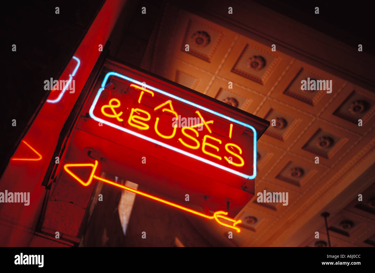 Taxi and Buses Neon Sign Stock Photo - Alamy