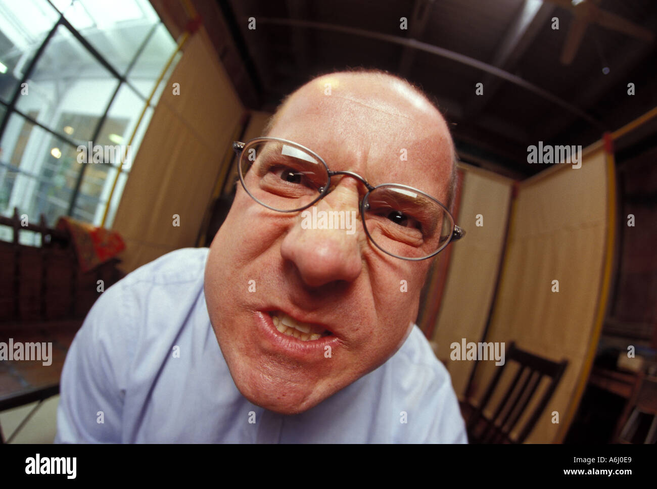 Man s Face in Fisheye Lens Stock Photo - Alamy