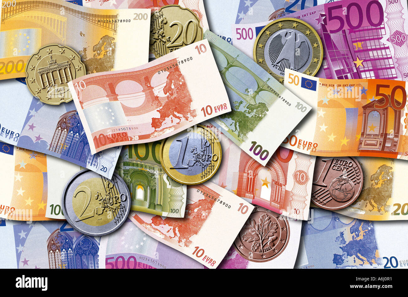 Euro notes and coins Stock Photo - Alamy