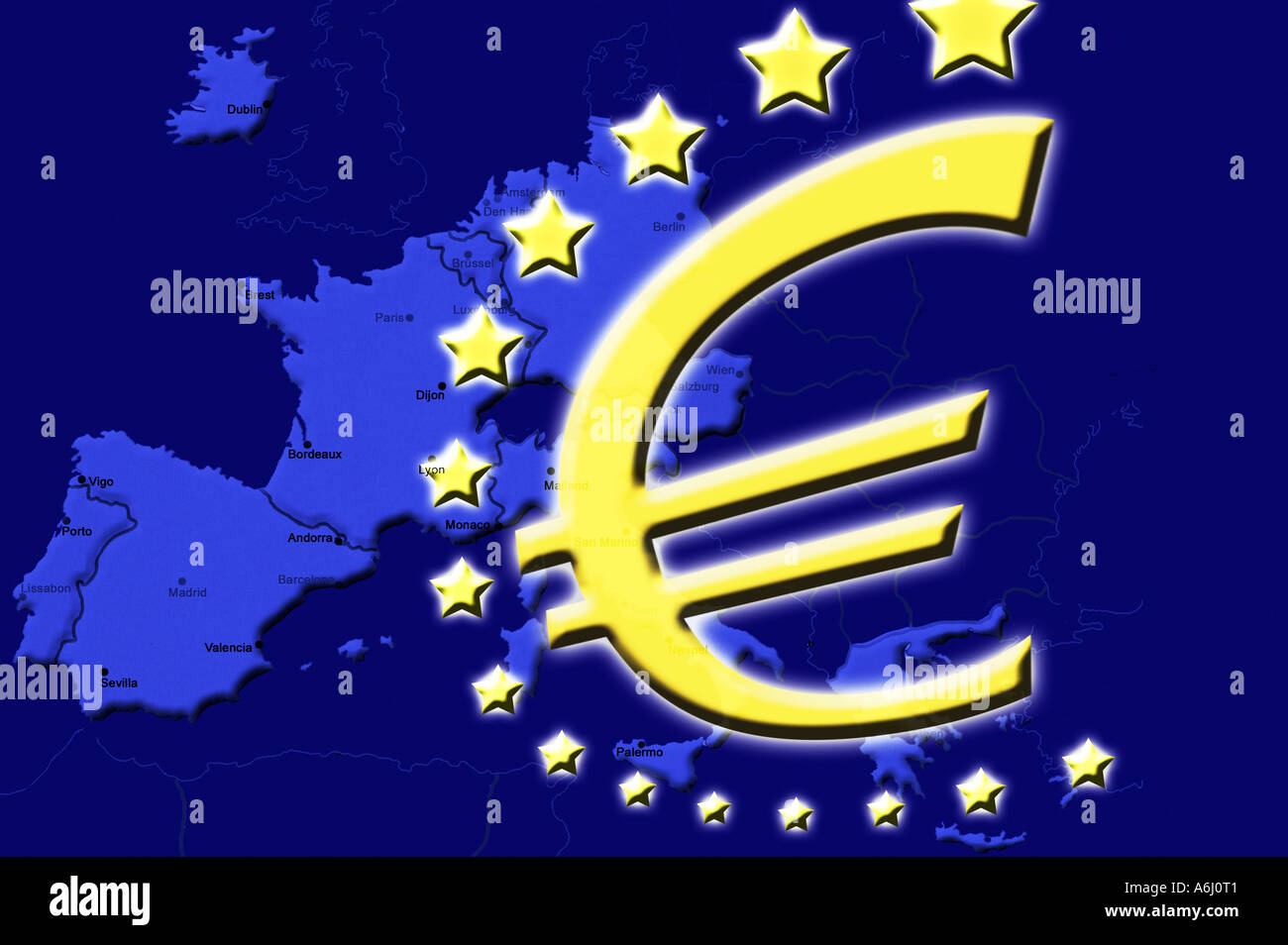 Euro symbol over Europe Stock Photo - Alamy