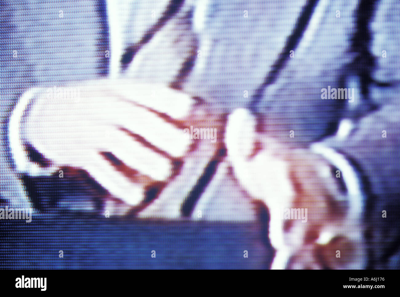 Hands on Television Screen Stock Photo - Alamy