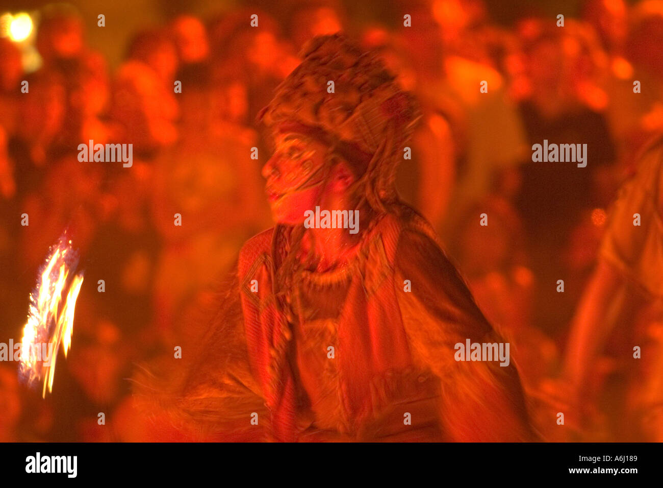 Fire dancer with lighted torch at french Medieval festival in ...