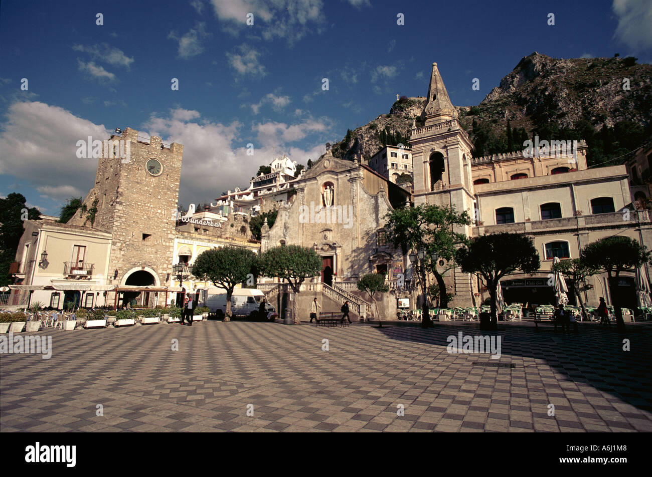 Italy Sicily Taormina Piazza Aprile Torre dell Orologio Stock Photo - Alamy