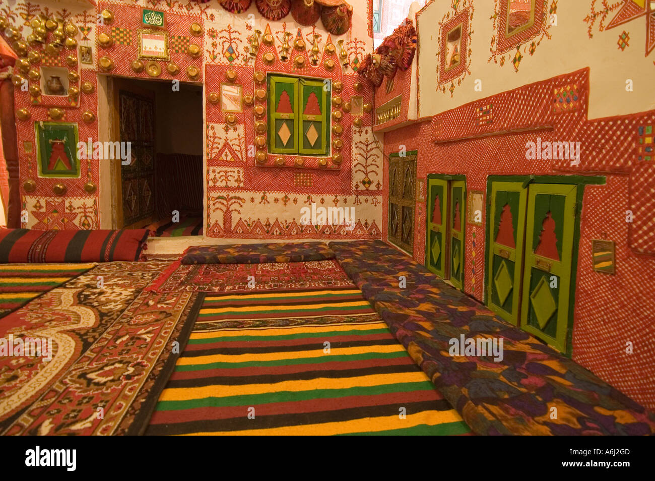 Living room of a traditional Tuareg house in Ghadames, Ghadamis, Unesco ...