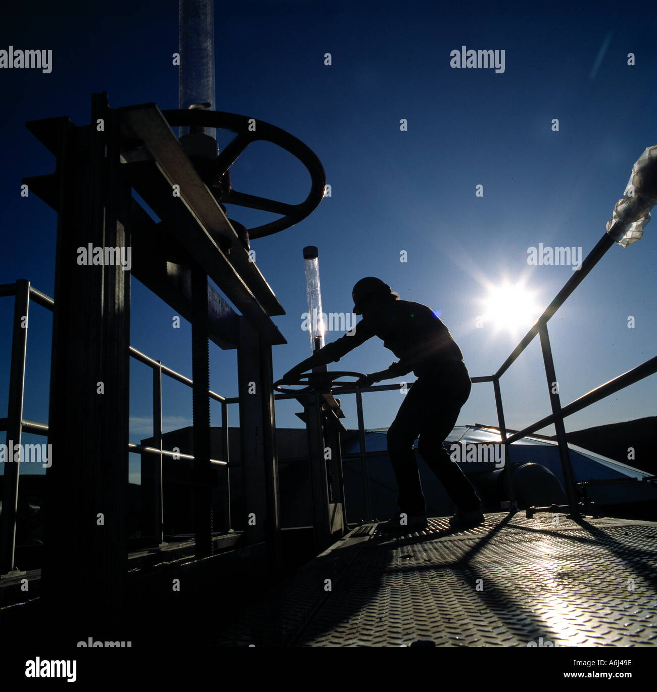Man Turning Valve Wheel Stock Photo - Alamy