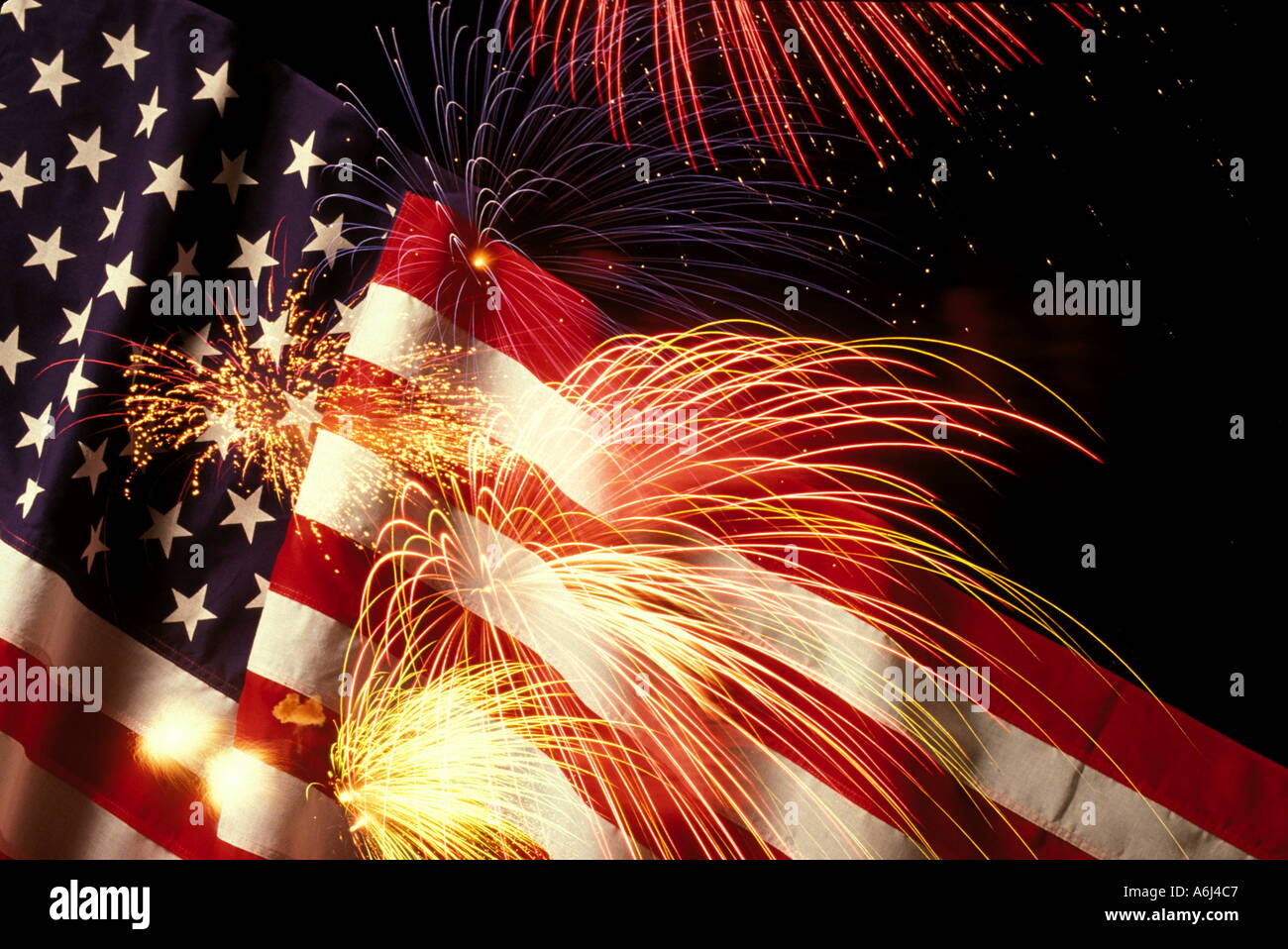American Flag with Fireworks Stock Photo - Alamy