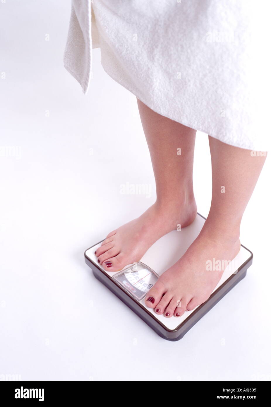 Woman Standing on Scale Stock Photo - Alamy