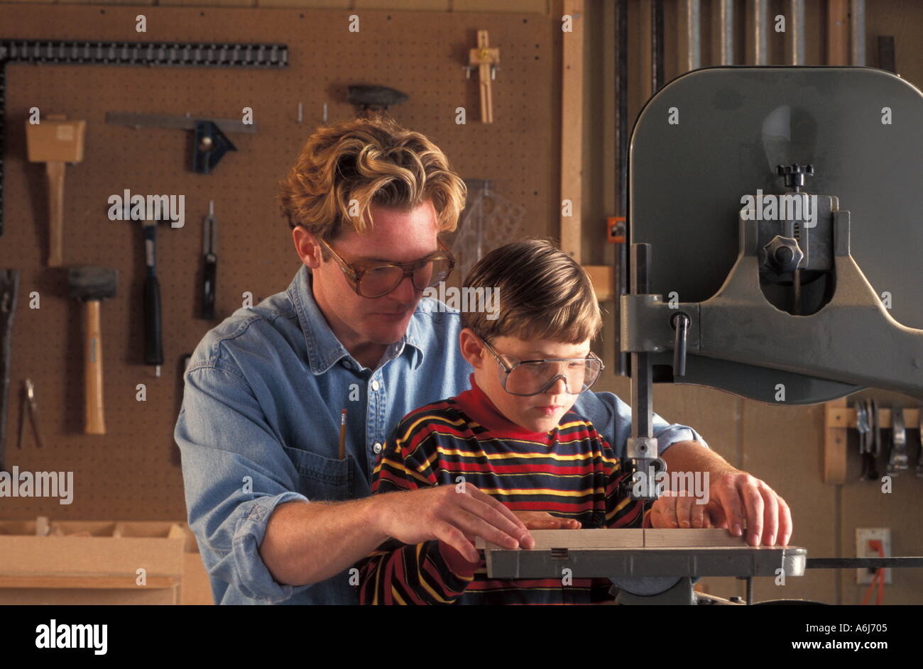 Father and Son in Wood Shop Stock Photo - Alamy