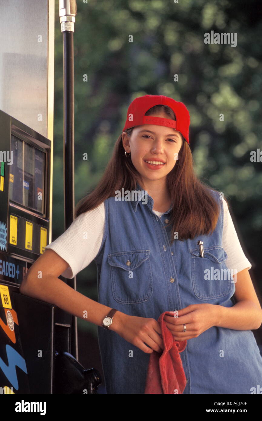 Young Girl Working at Gas Station Stock Photo - Alamy