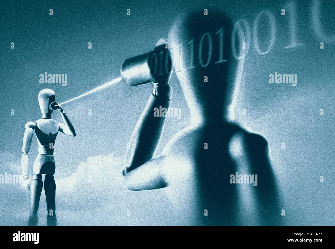 Concept Depicting Two Mannequins Talking To Each Other Using Cans And ...