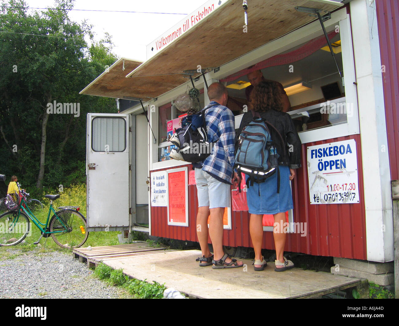 Fish kiosk at the idyllic island of Vångö in the southern archipelago ...