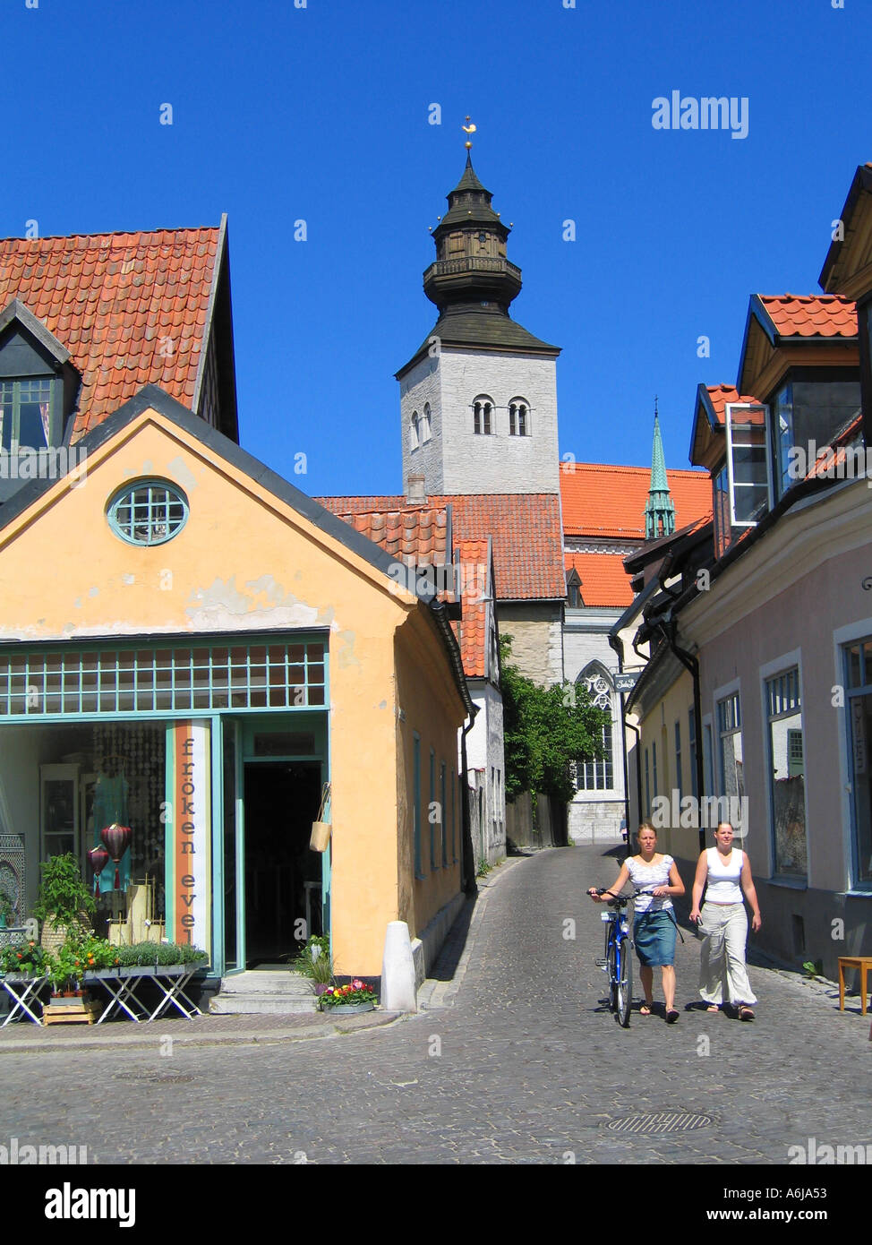 Streets of the medieval town of Visby on Gotland Island Sweden Stock ...