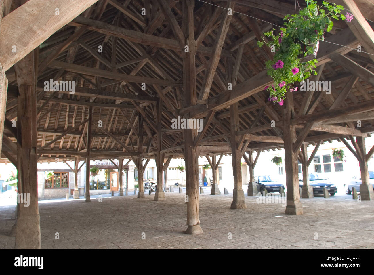 14th century market hall with limestone roof and chestnut framework in ...
