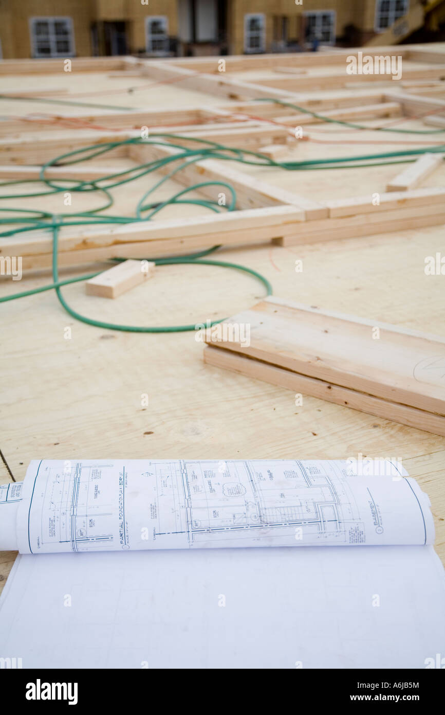 Blueprint on Subfloor Building 3 Stock Photo - Alamy