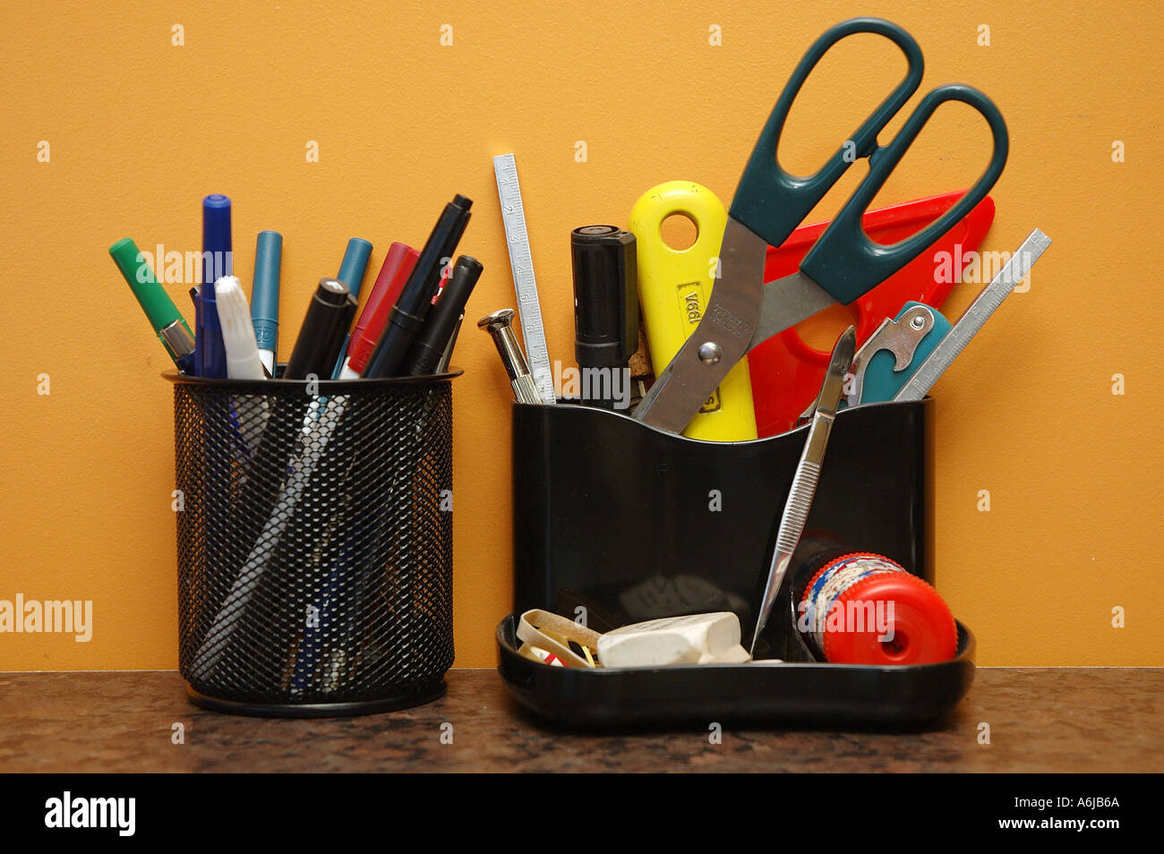 Office tools on desk Stock Photo - Alamy