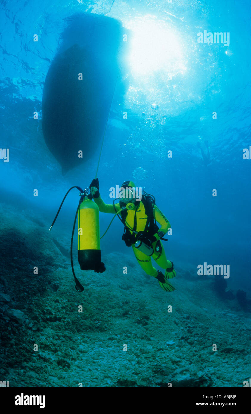 scuba diver with decompression-tank Stock Photo - Alamy