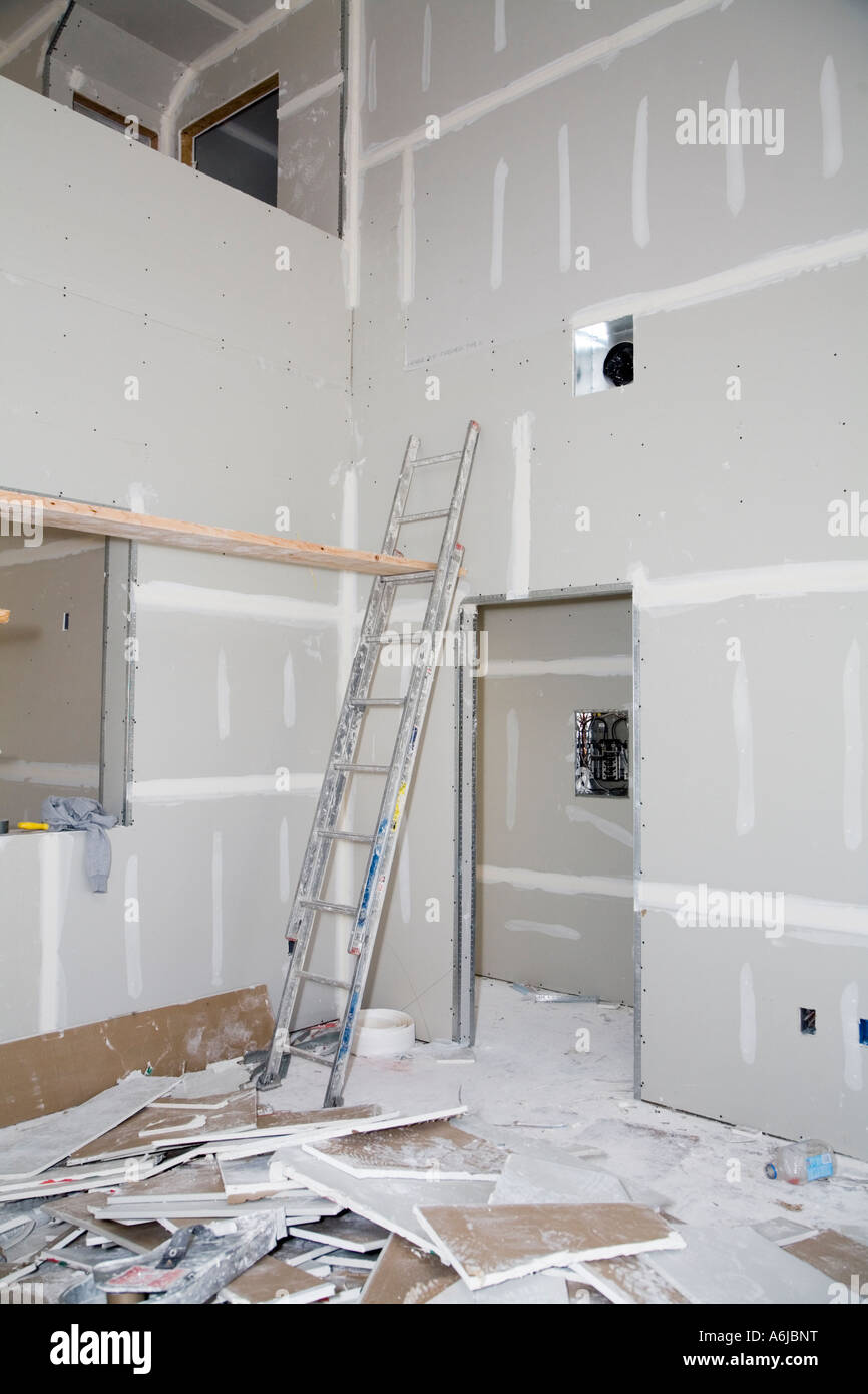 Interior after Drywall Installed Building 1 Stock Photo - Alamy