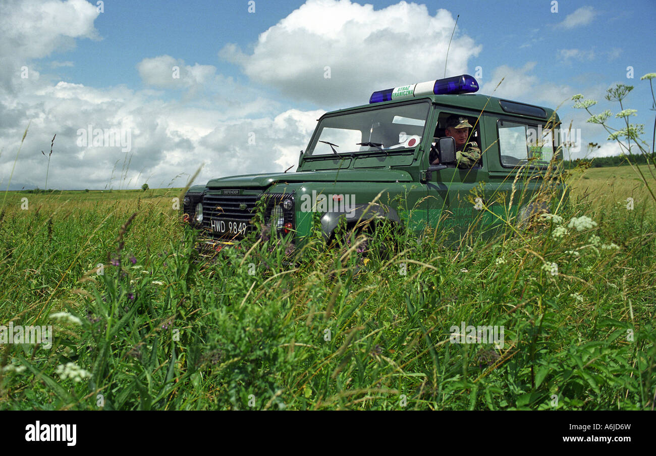 Polish border guard officer in a car at the Polish-Ukrainian border ...