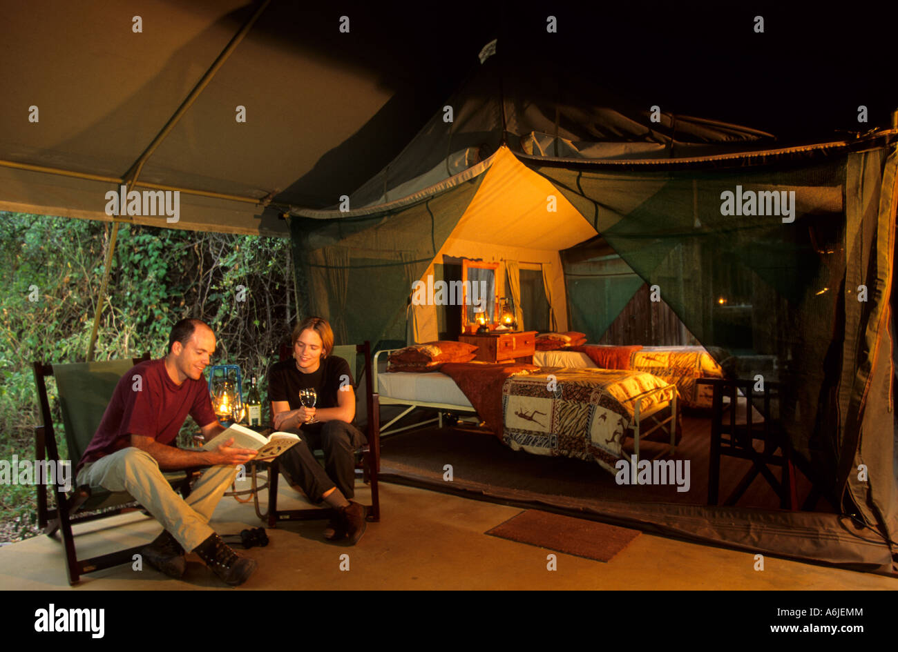Couple in Tented Camp, Mashatu Game Reserve, Northern Thuli Block ...