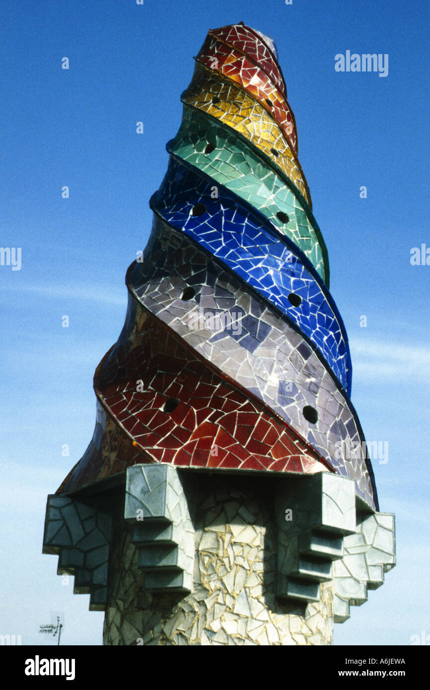 chimney on the roof of Palau Gueell from Antoni Gaudi, Spain, Katalonia ...