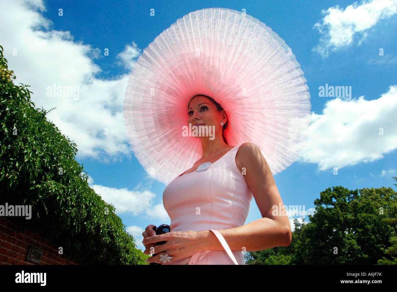 Woman in a fancy hat at horse races, Royal Ascot, Great Britain Stock ...