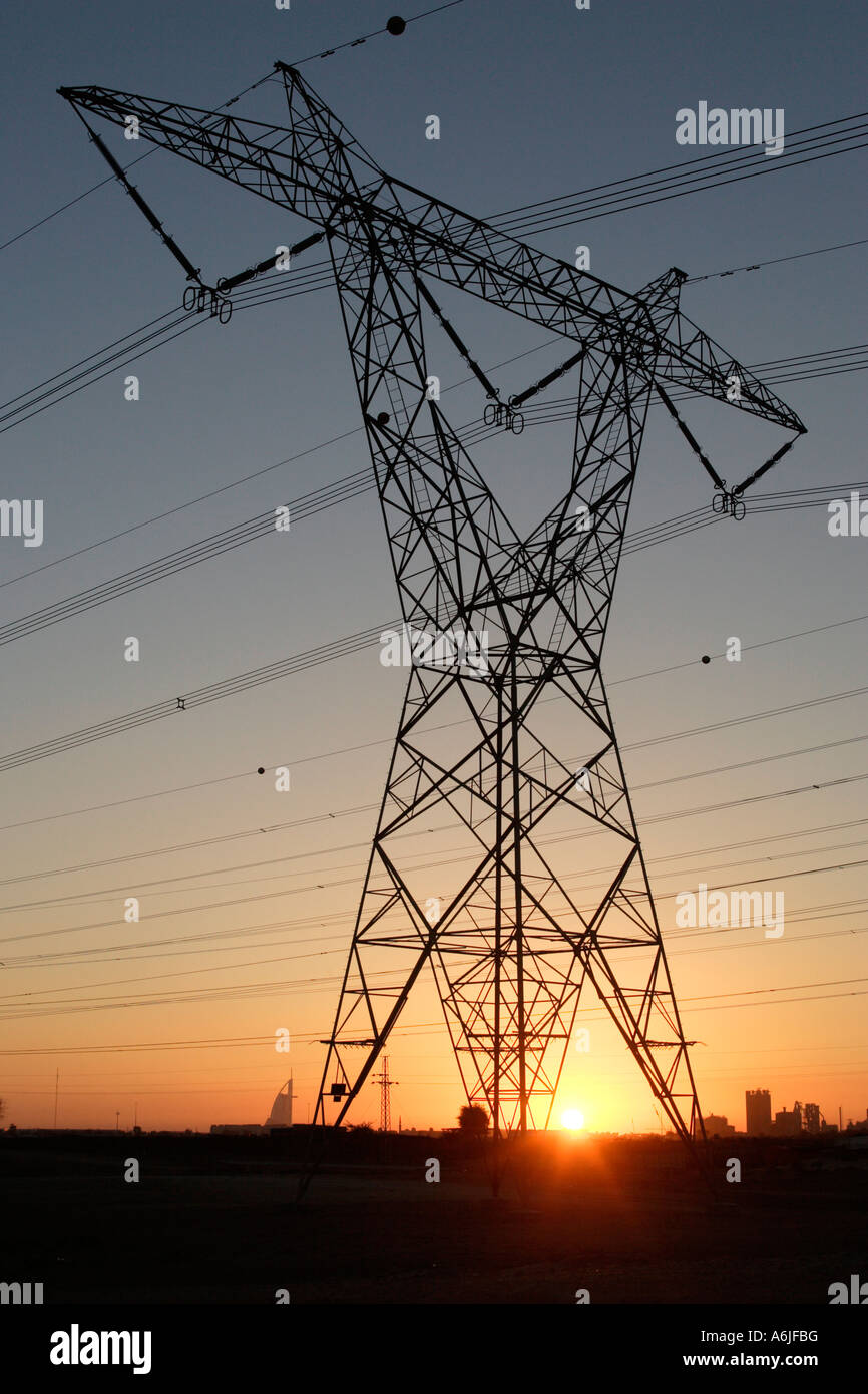 High voltage transmission lines at sunset Stock Photo - Alamy