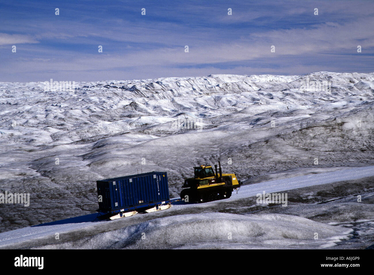 transporting a container over car testing road through inland ice Stock ...