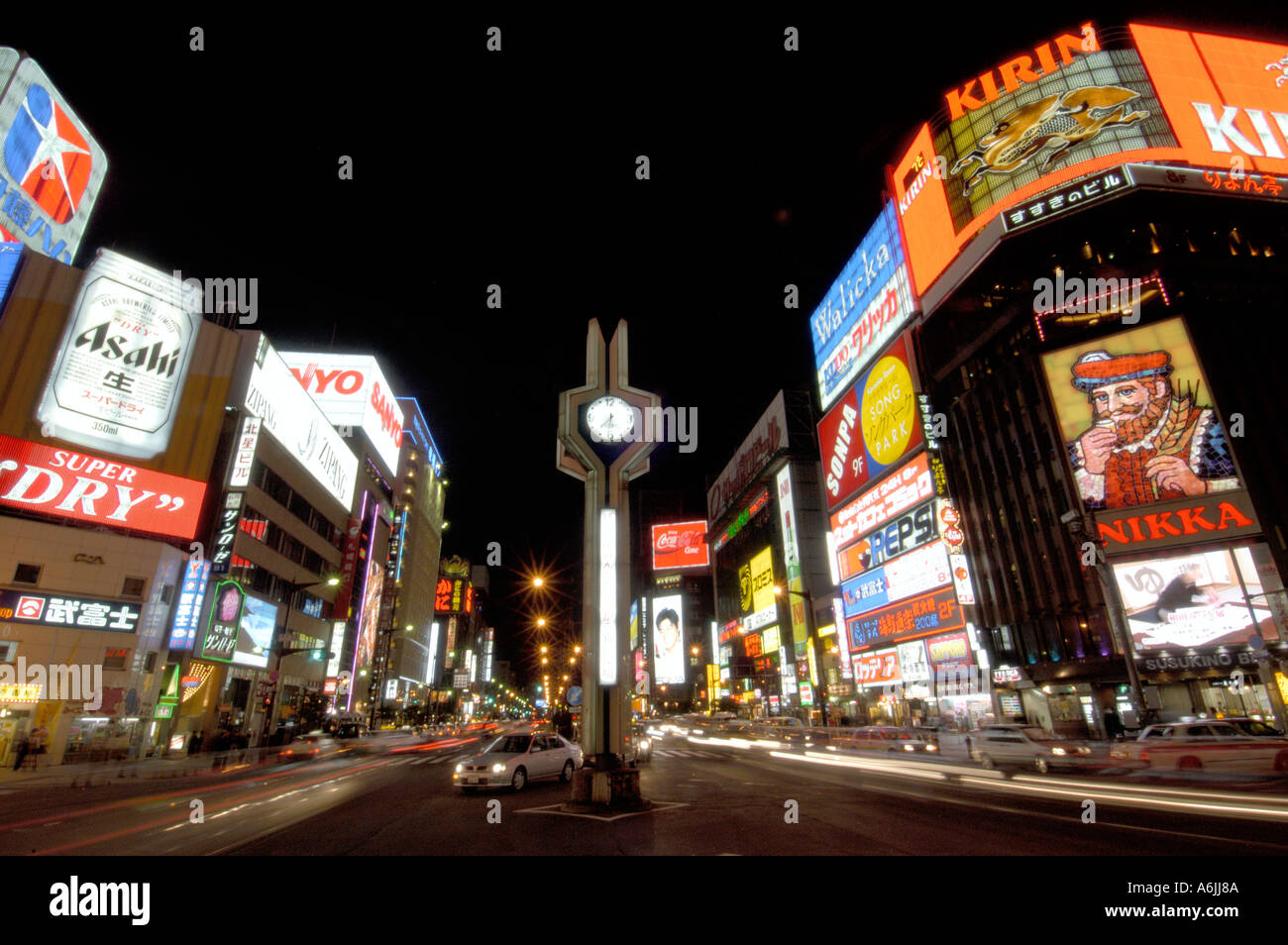 Busy Susukino entertainment district at night in Sapporo Hokkaido Japan ...