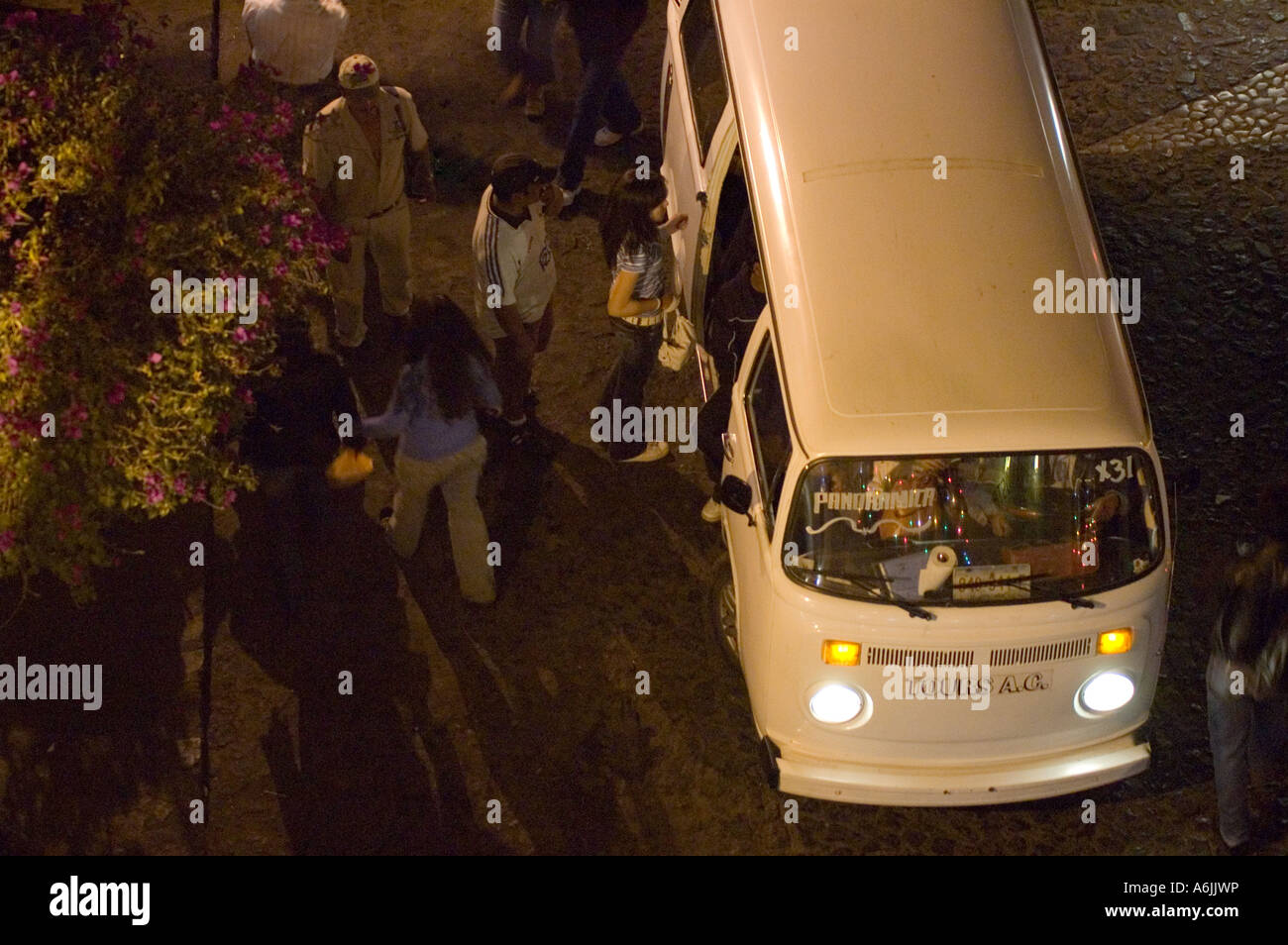 people wait to take the bus - plazuela de san juan square - taxco ...
