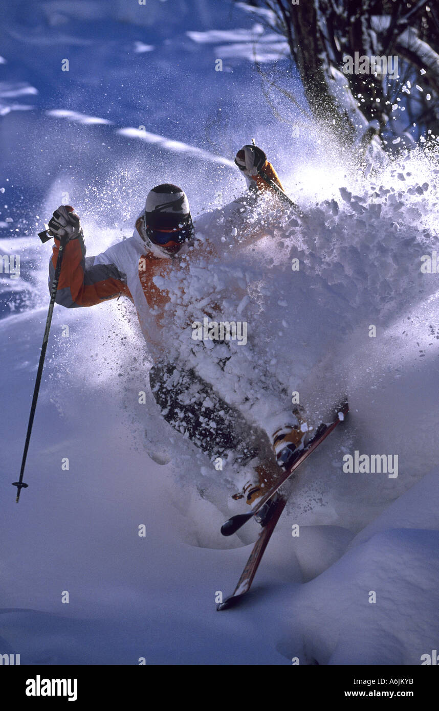 Skier at speed in deep powder Australia Stock Photo - Alamy